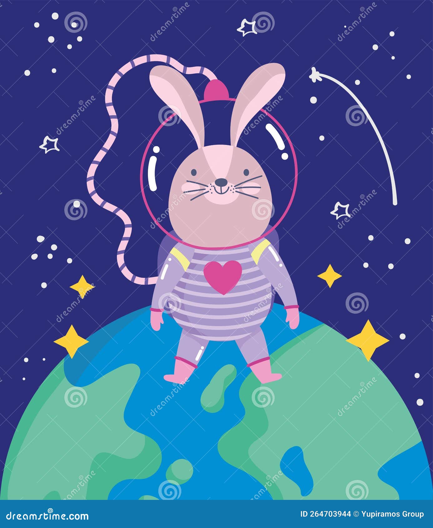 Space rabbit on earth stock vector. Illustration of print - 264703944