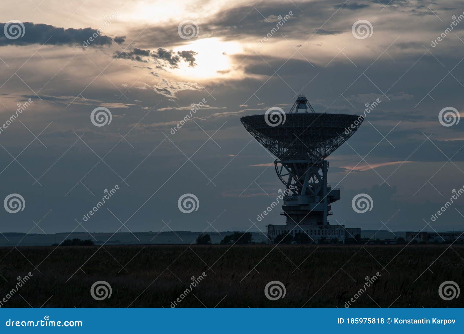 Space Radar Antenna. Satellite Dish at Sunset with Cloudy Sky Stock ...