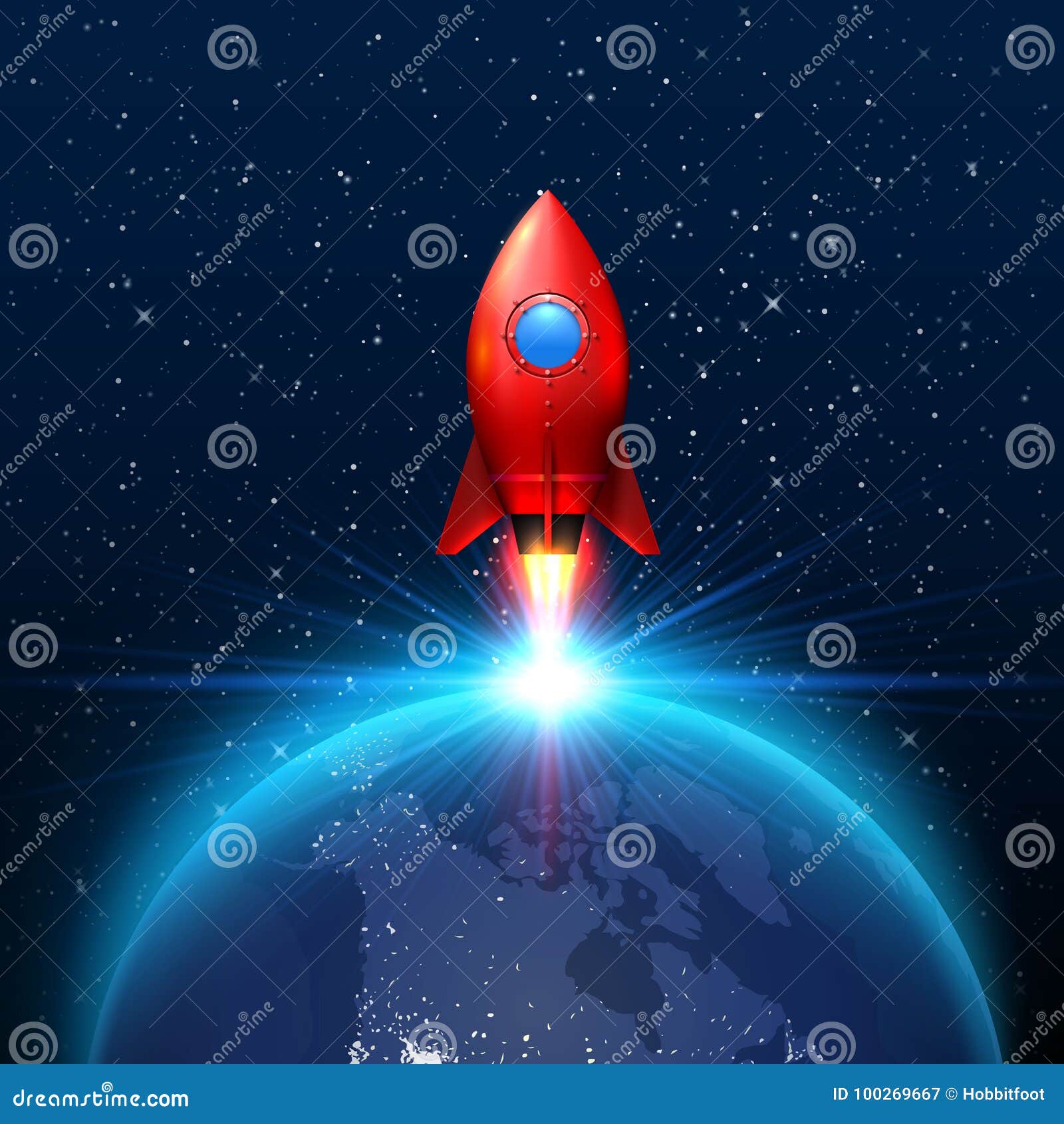 Space Red Rocket Launch Creative Art. Stock Vector - Illustration of ...