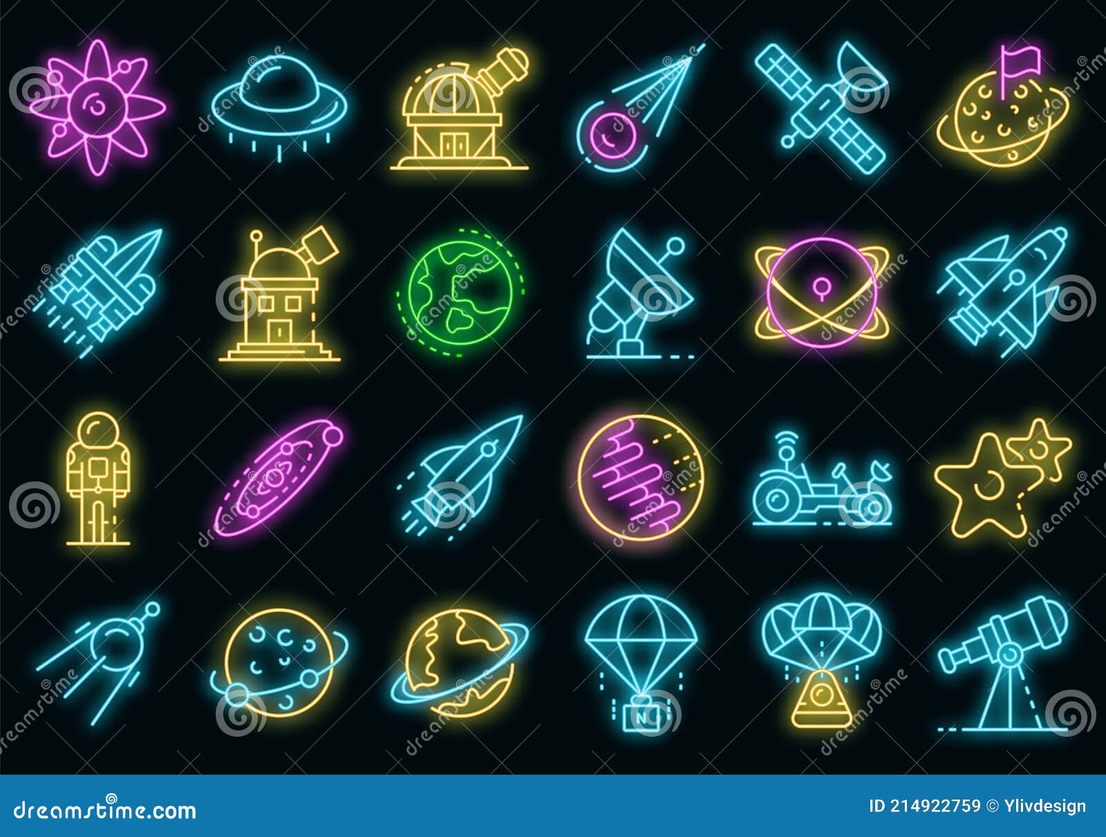 Space Research Technology Icons Set Vector Neon Stock Vector ...