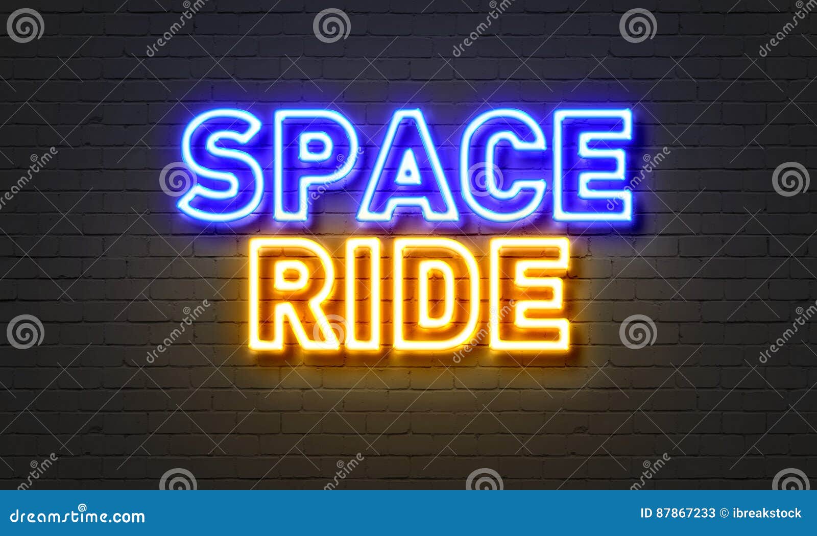 Space Ride Neon Sign on Brick Wall Background. Stock Illustration ...