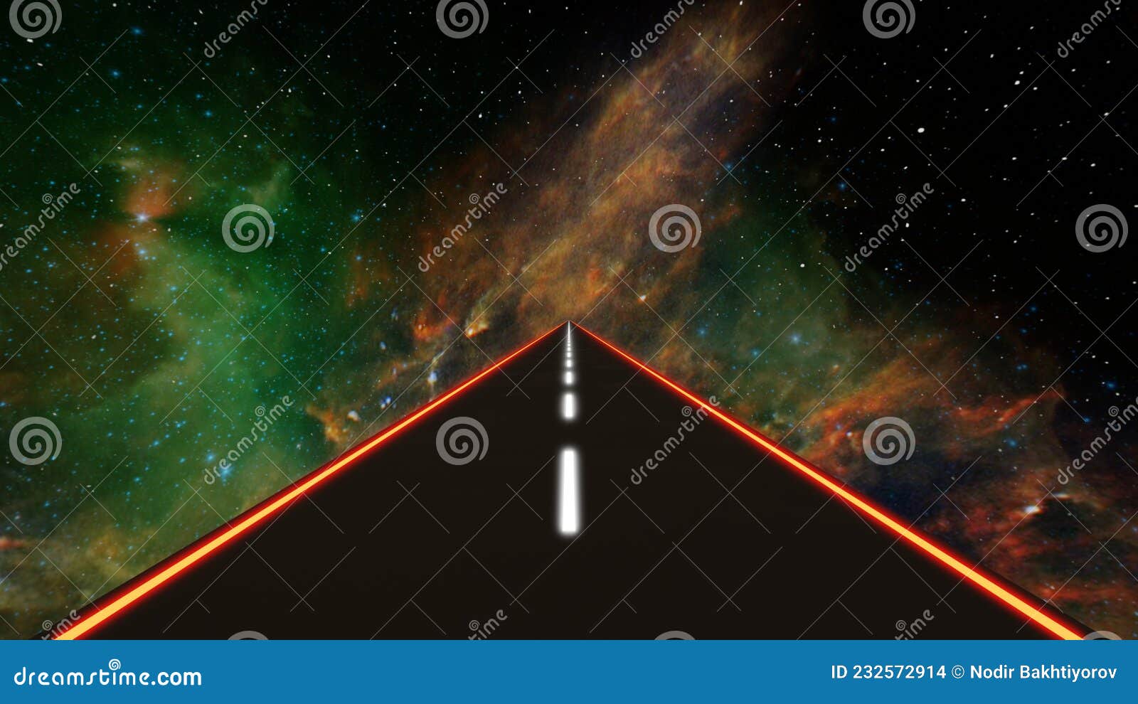 Space Road with Glowing Road Markings 3d Rendering Illustration Stock ...