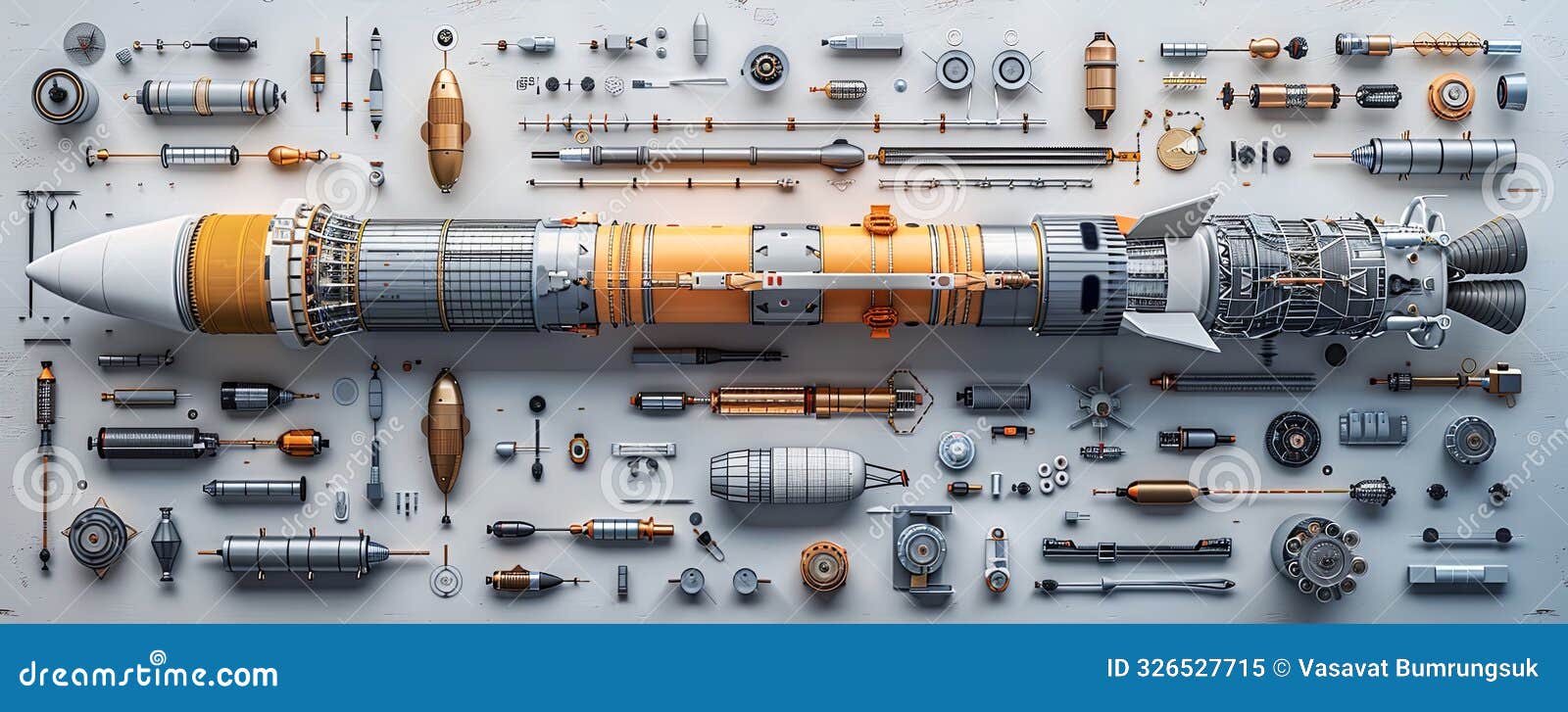Space Rocket Assembly, Flat Design, Top View, Industrial Theme, 3D ...