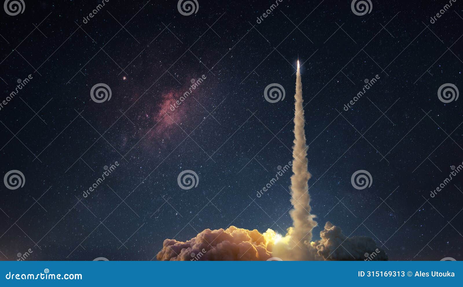 Space Rocket with a Blast and Puffs of Smoke Successfully Takes Off ...