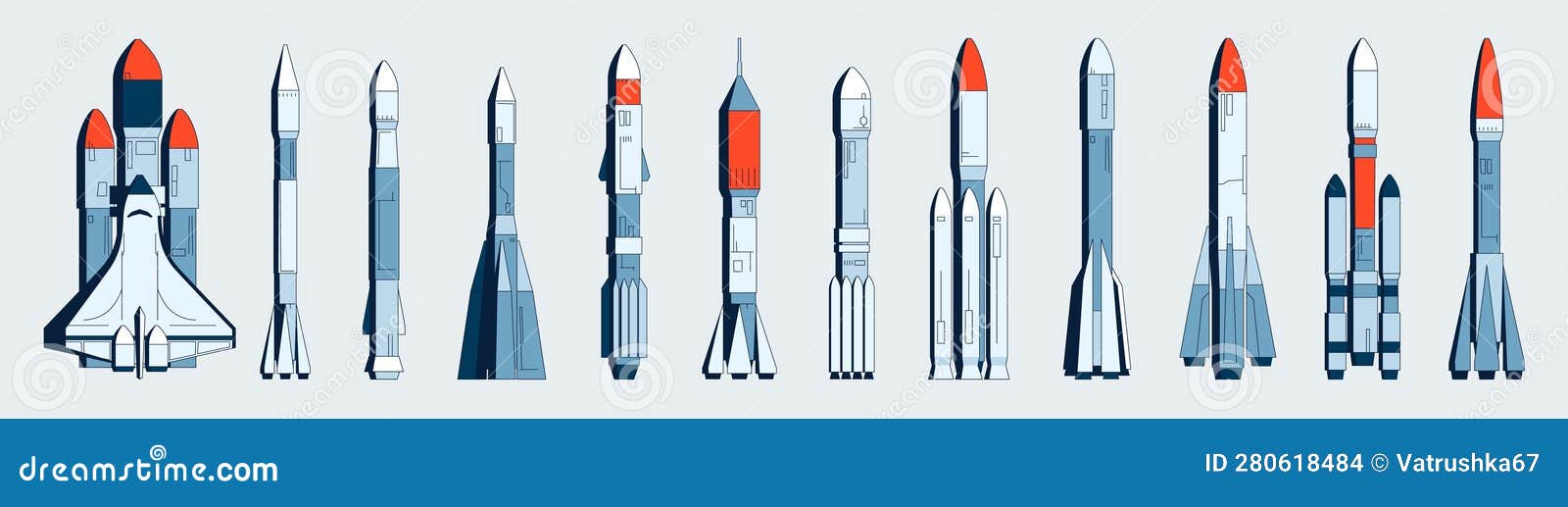 Rocket Set. Collection Of Spaceship. Futuristic Technology Vector ...