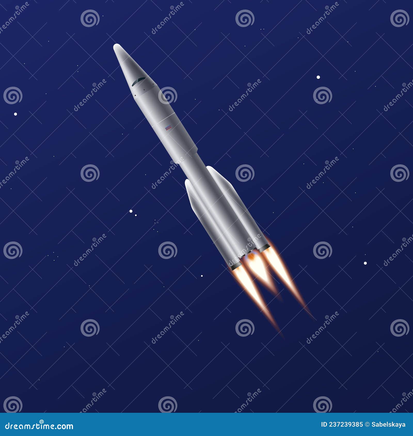 Space Rocket Diagonal Flight Up after Launch. 3D Realistic Space ...