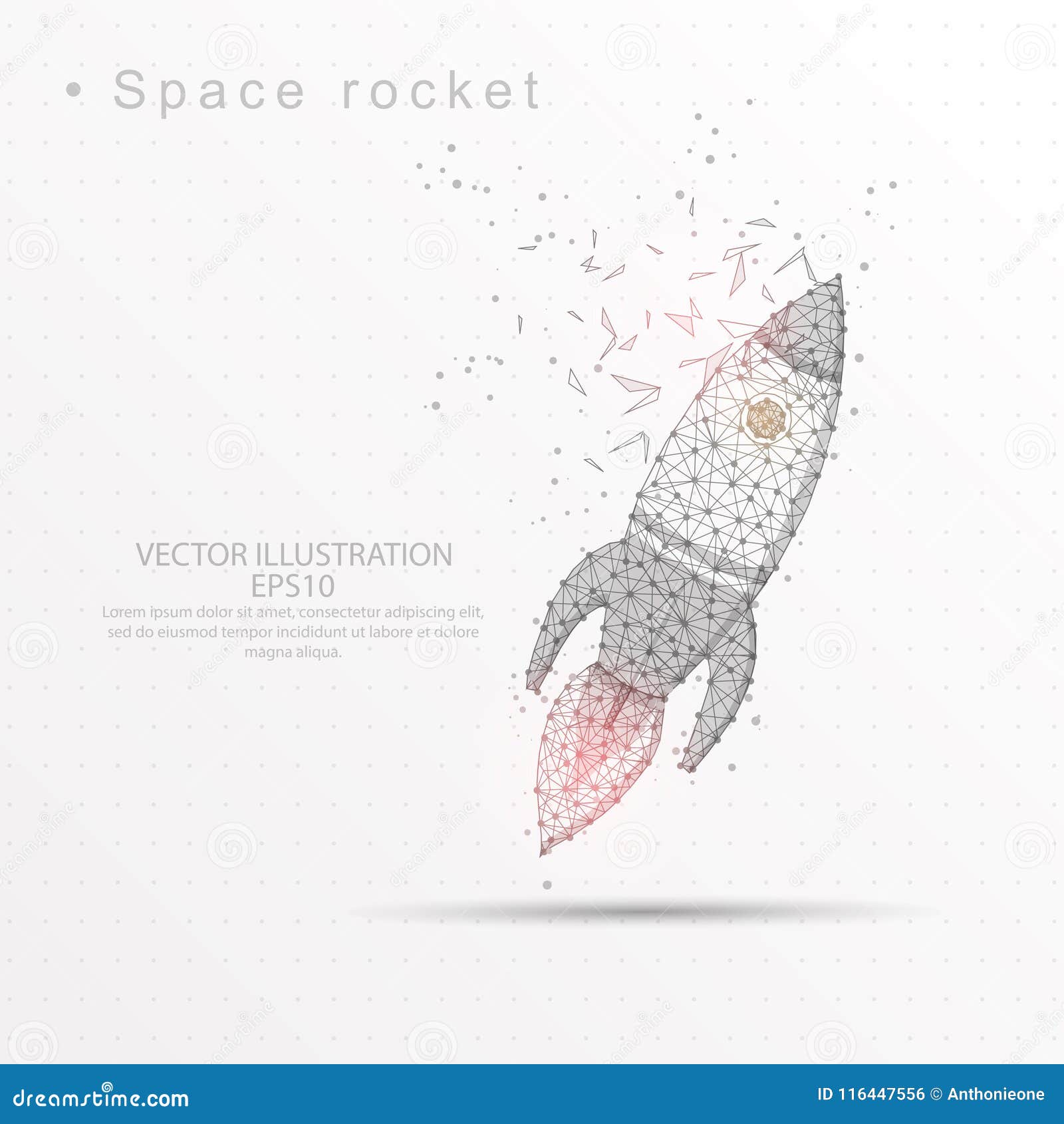 Space Rocket Digitally Drawn Low Poly Triangle Wire Frame. Stock Vector ...