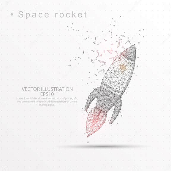 Space Rocket Digitally Drawn Low Poly Triangle Wire Frame. Stock Vector ...