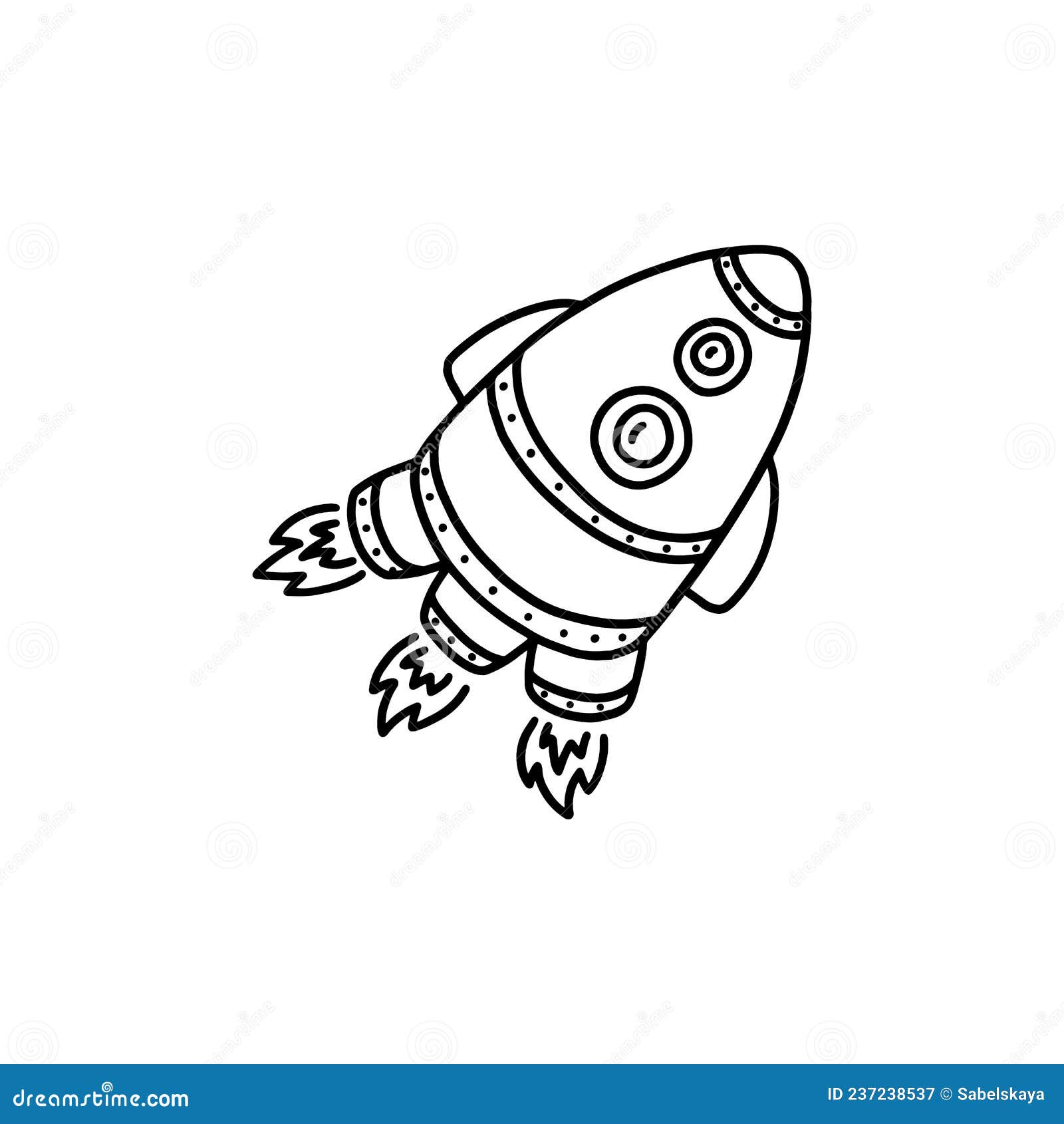 Space Rocket Doodle Vector Icon. Hand Drawn Spaceship with Two Windows ...