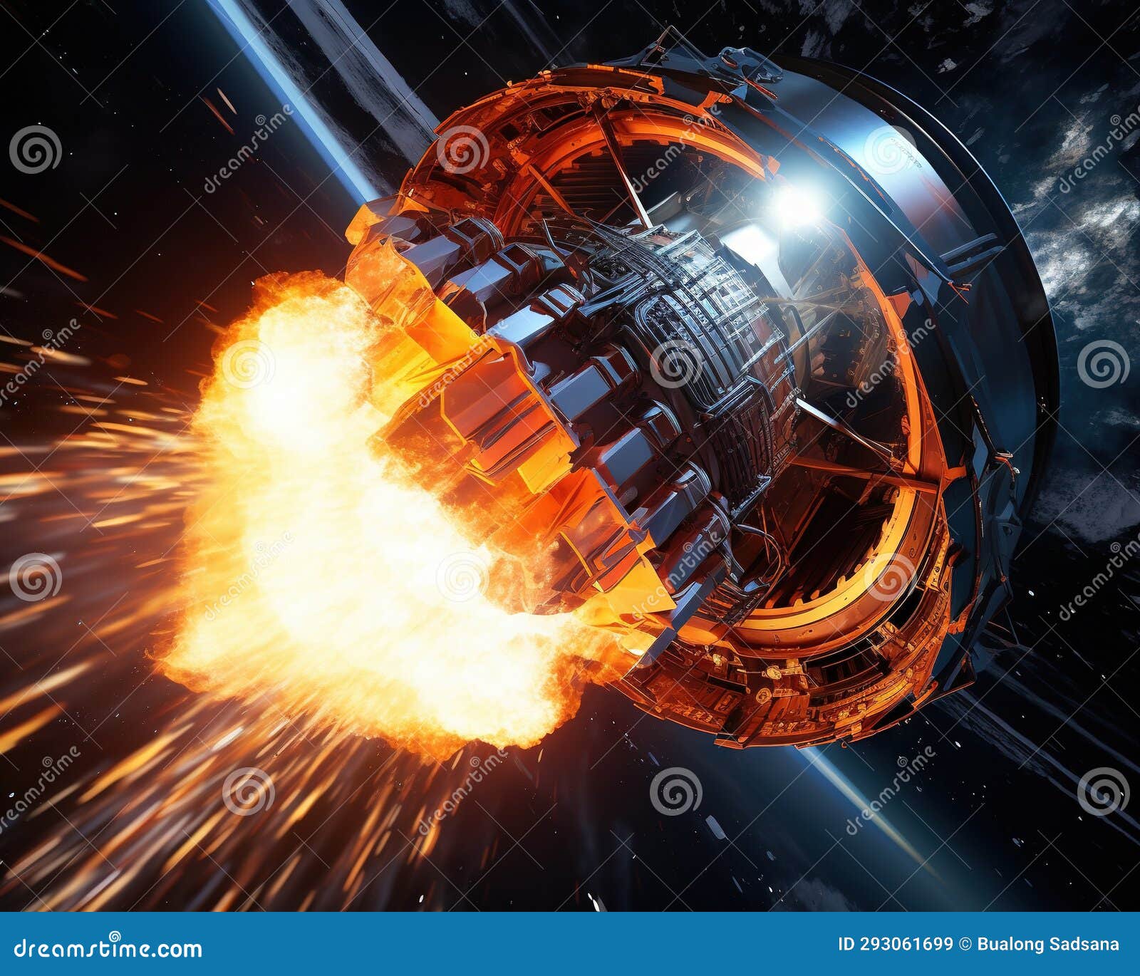 Space Rocket Engine in Full Test. Stock Illustration - Illustration of ...
