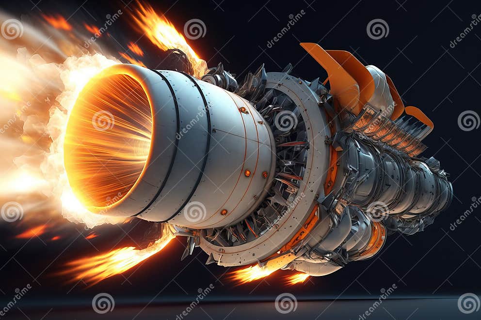 Space Rocket Engine in Full Test Throttle. Generative Ai Stock ...