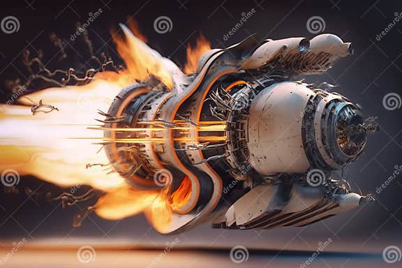 Space Rocket Engine in Full Test Throttle. Generative Ai Stock ...