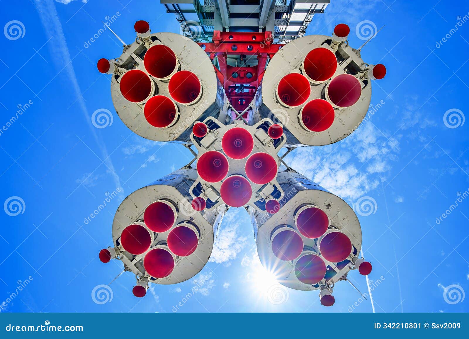 Space Rocket Engines. Bottom View of the Launch Pad Stock Image - Image ...
