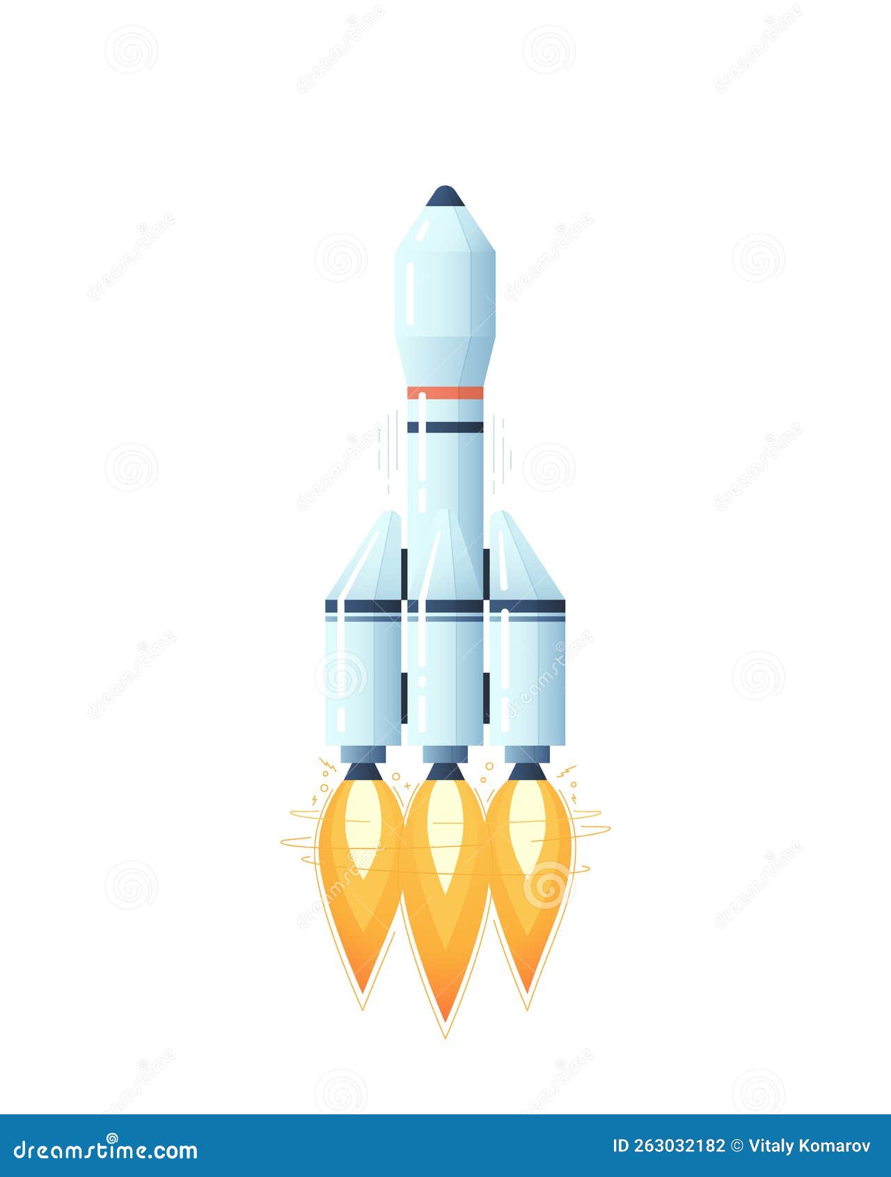 Space Rocket with a Flame. Cargo Rocket in a Vertical Position with ...