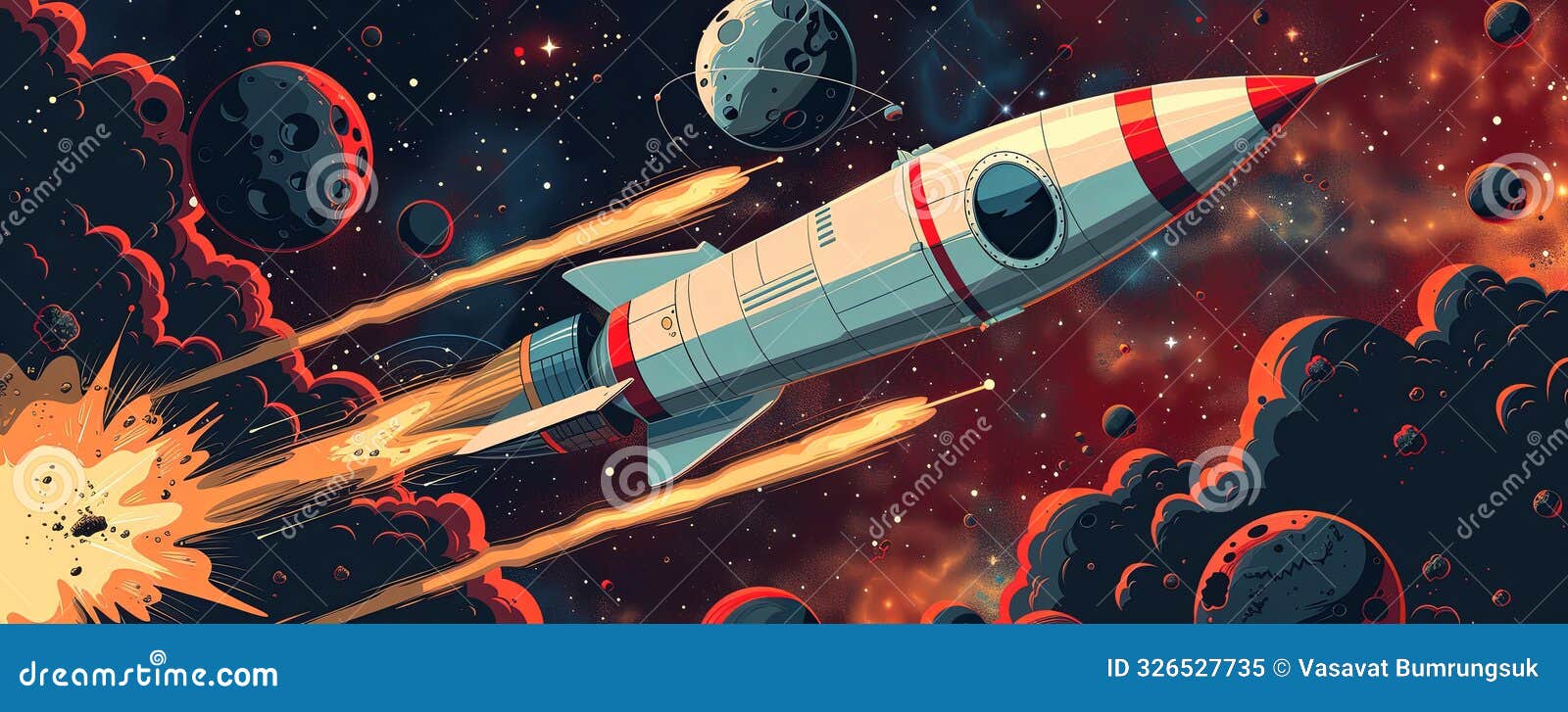 Space Rocket in Space, Flat Design, Side View, Interstellar Theme ...