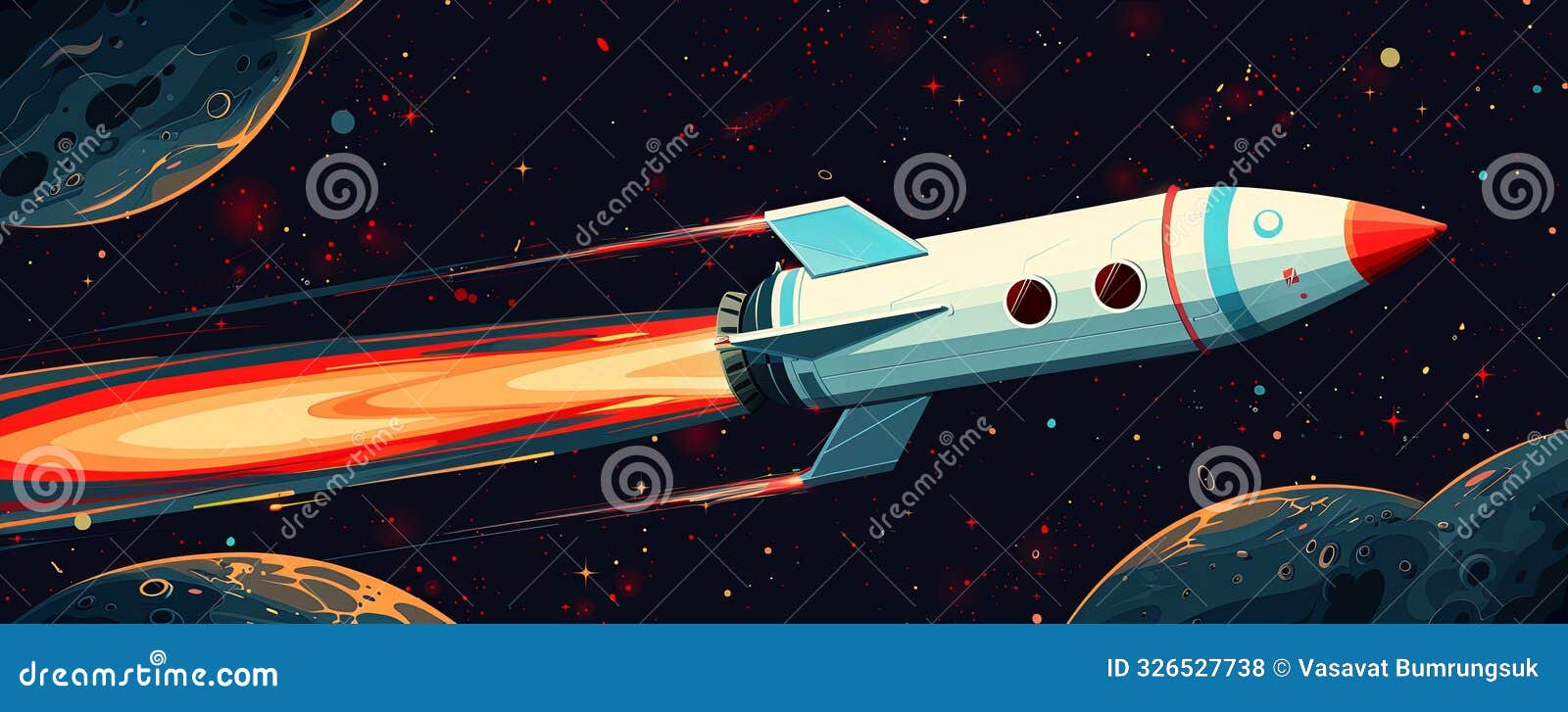 Space Rocket in Space, Flat Design, Side View, Interstellar Theme ...