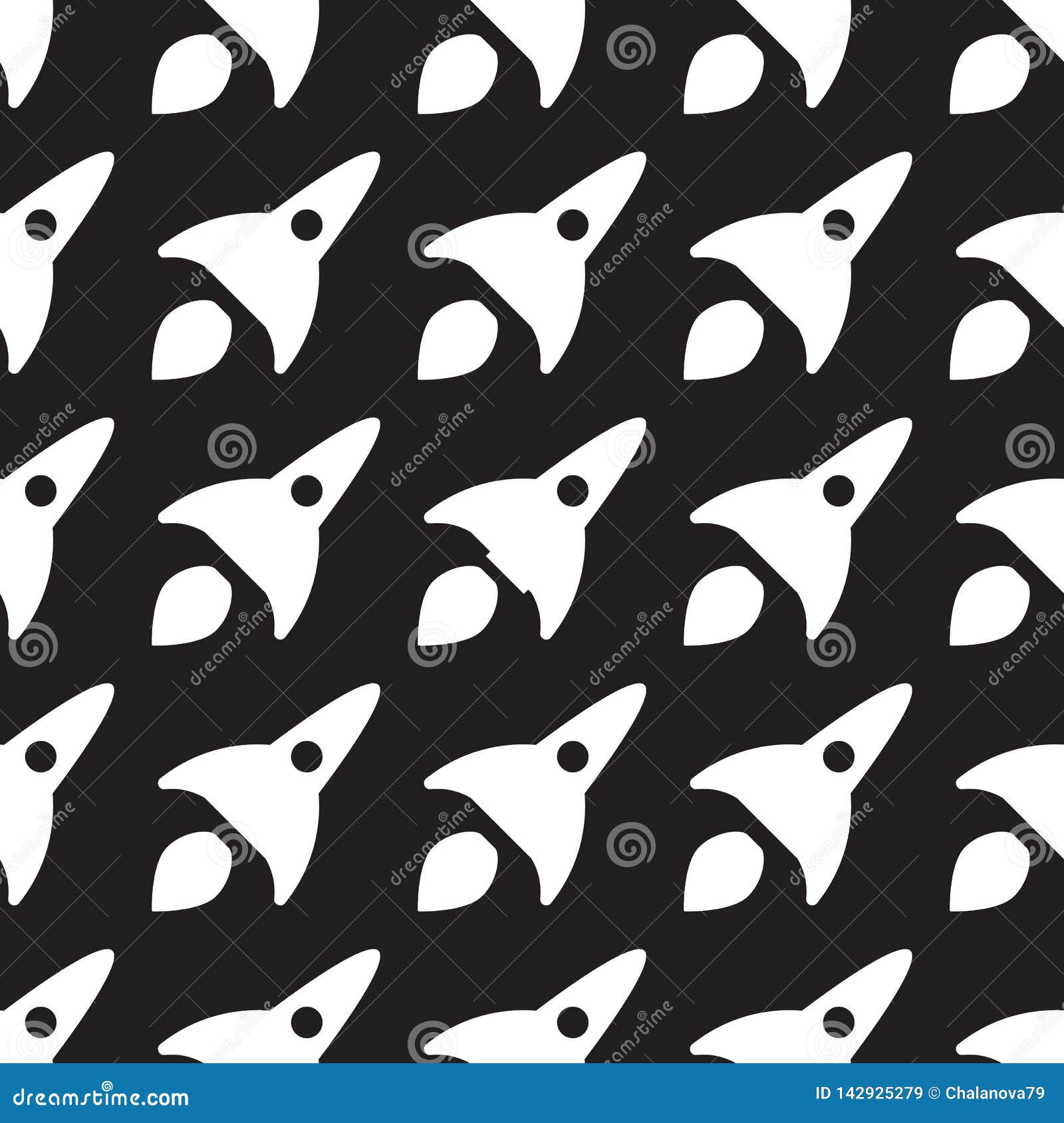 Space Rocket Flat Style Seamless Pattern. Black and White Repeat ...