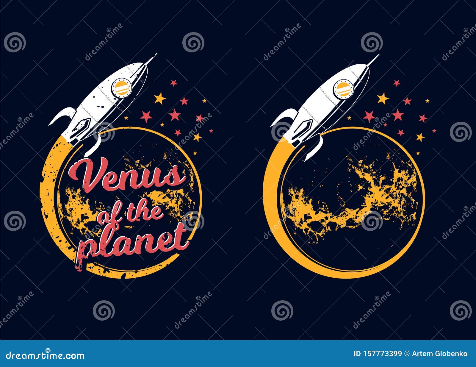 A Space Rocket Flies Around Venus. Stock Vector - Illustration of ...