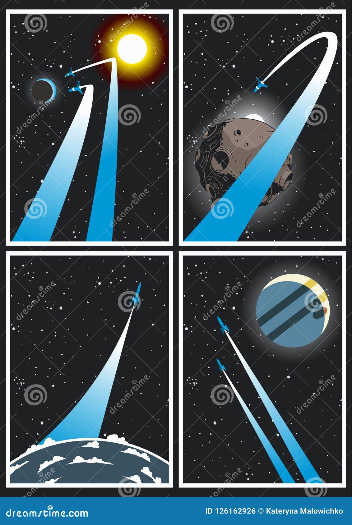 Space Rocket Flight Poster Set Stock Illustration - Illustration of ...
