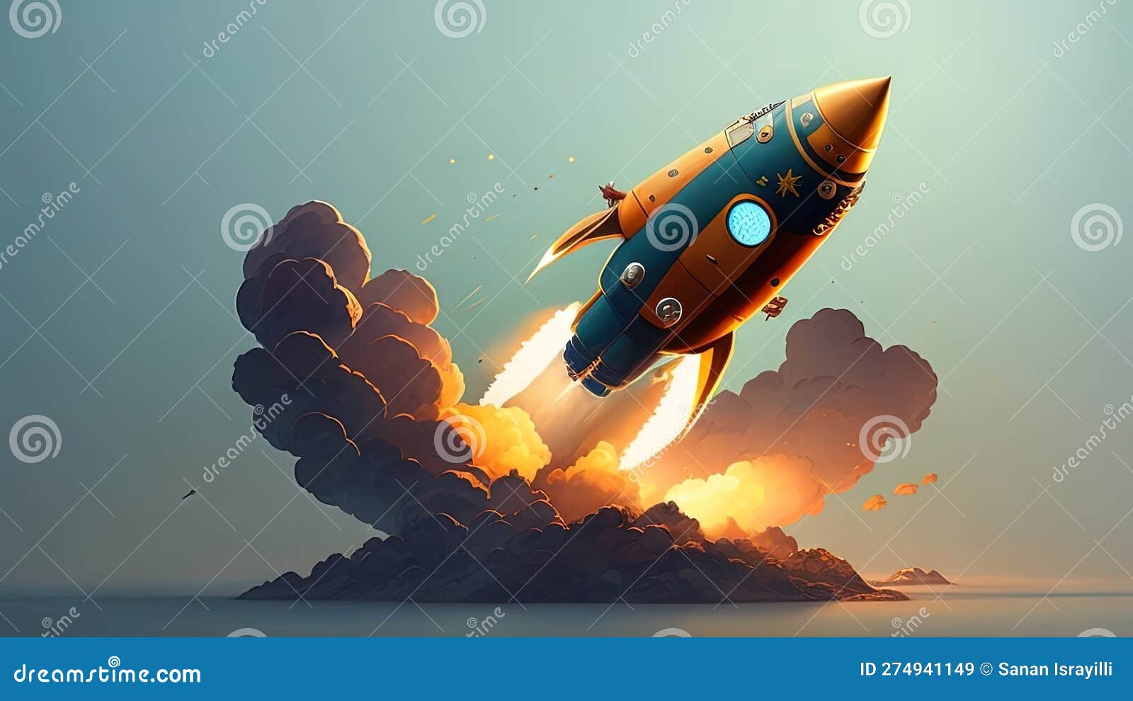 Space Rocket Flying High in the Sky. 3d Render Illustration Stock ...