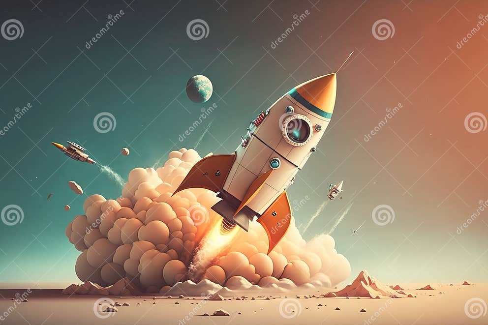 Space Rocket Flying High in the Sky. Generative AI Stock Illustration ...