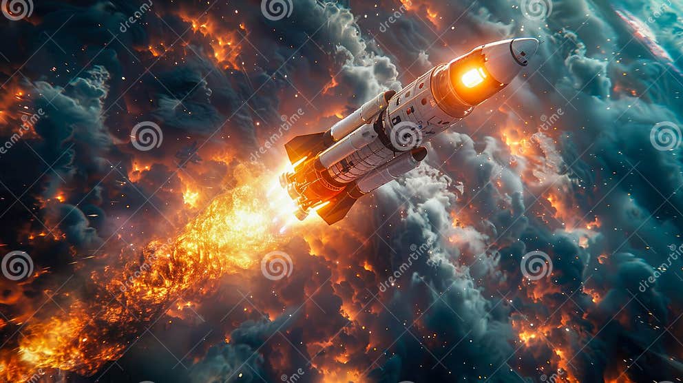 Space Rocket Flying High in the Sky Stock Illustration - Illustration ...