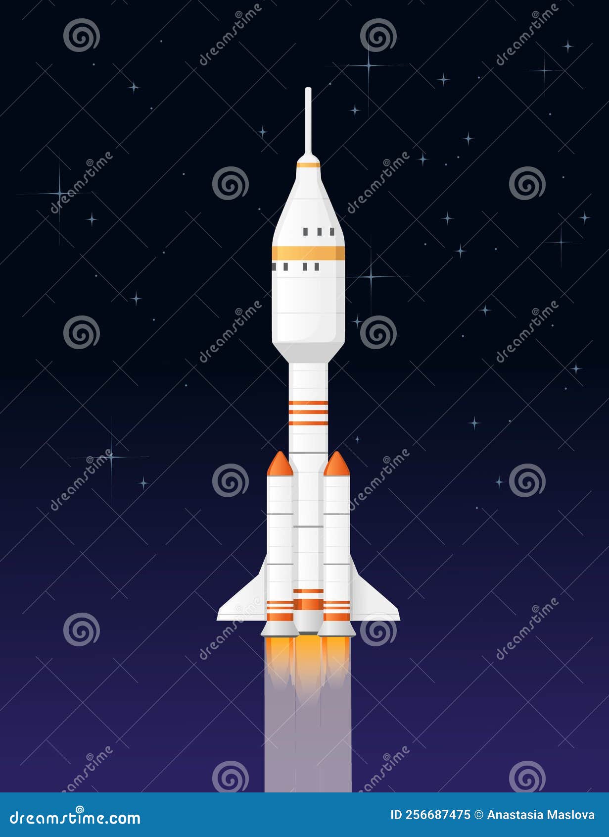 Space Rocket Flying in the Open Space Vector Illustration with Stars on ...