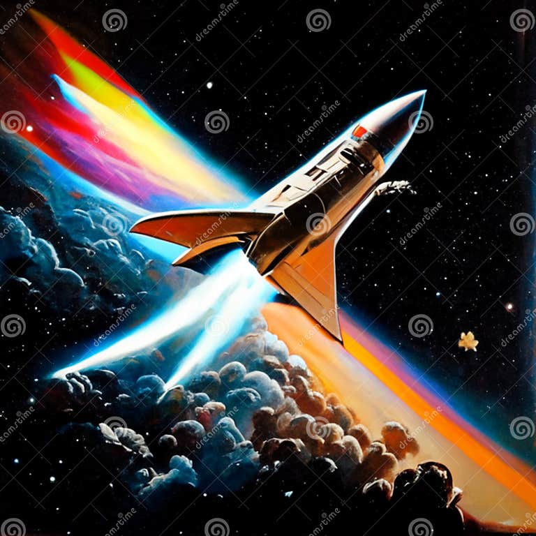 Space Rocket Flying in Outer Space. 3d Illustration. Space Exploration ...