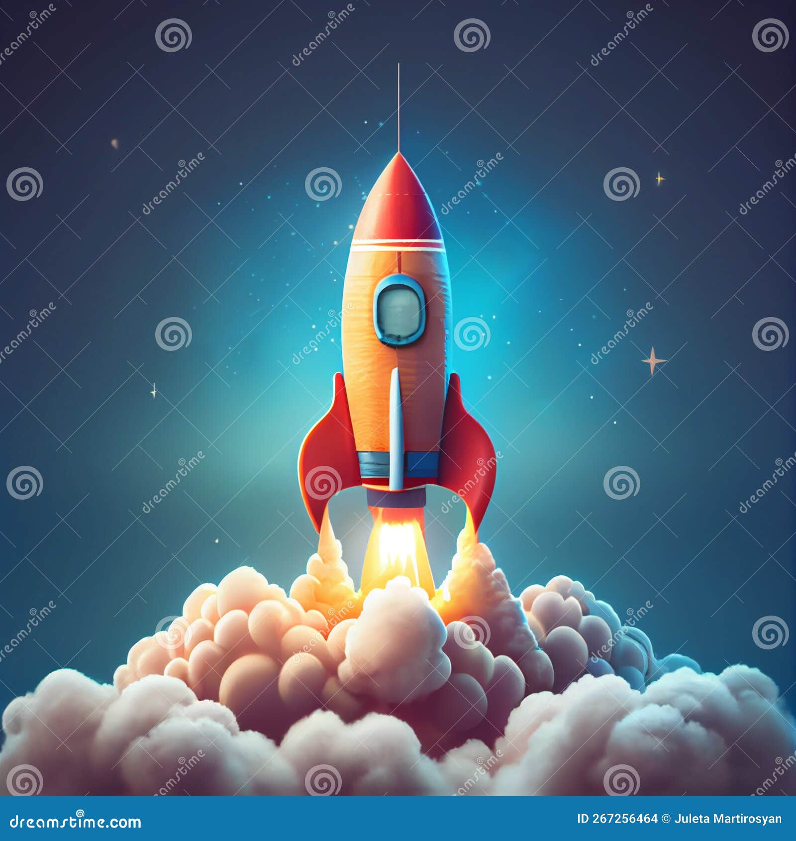 Space Rocket Flying Toward The Clouds Believable Rocket Icon Having A ...