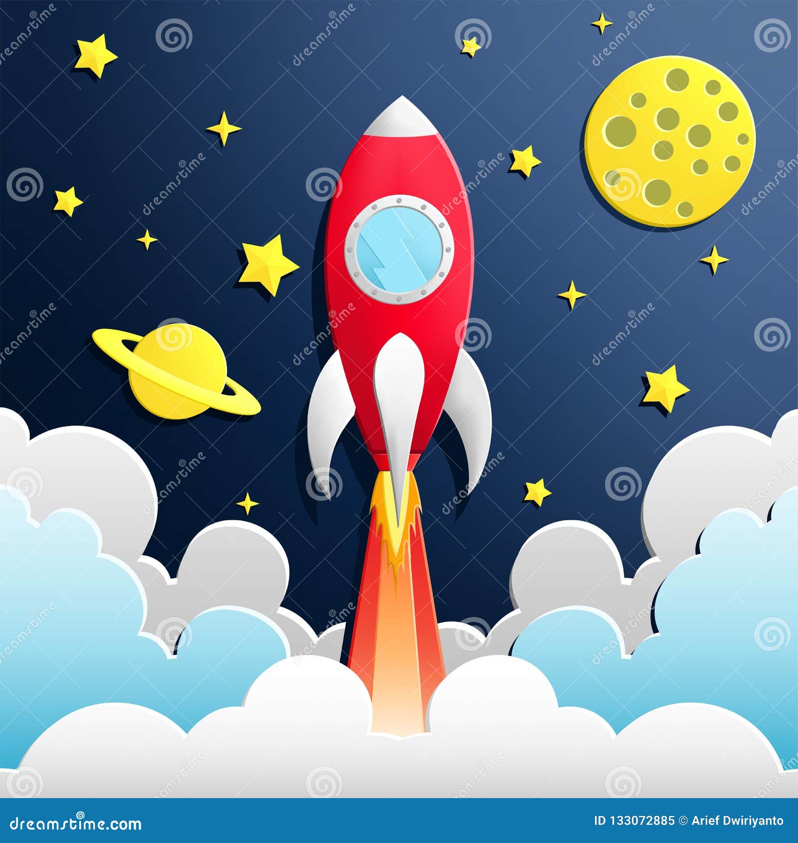 Space Rocket with Galaxy Background Stock Illustration - Illustration ...