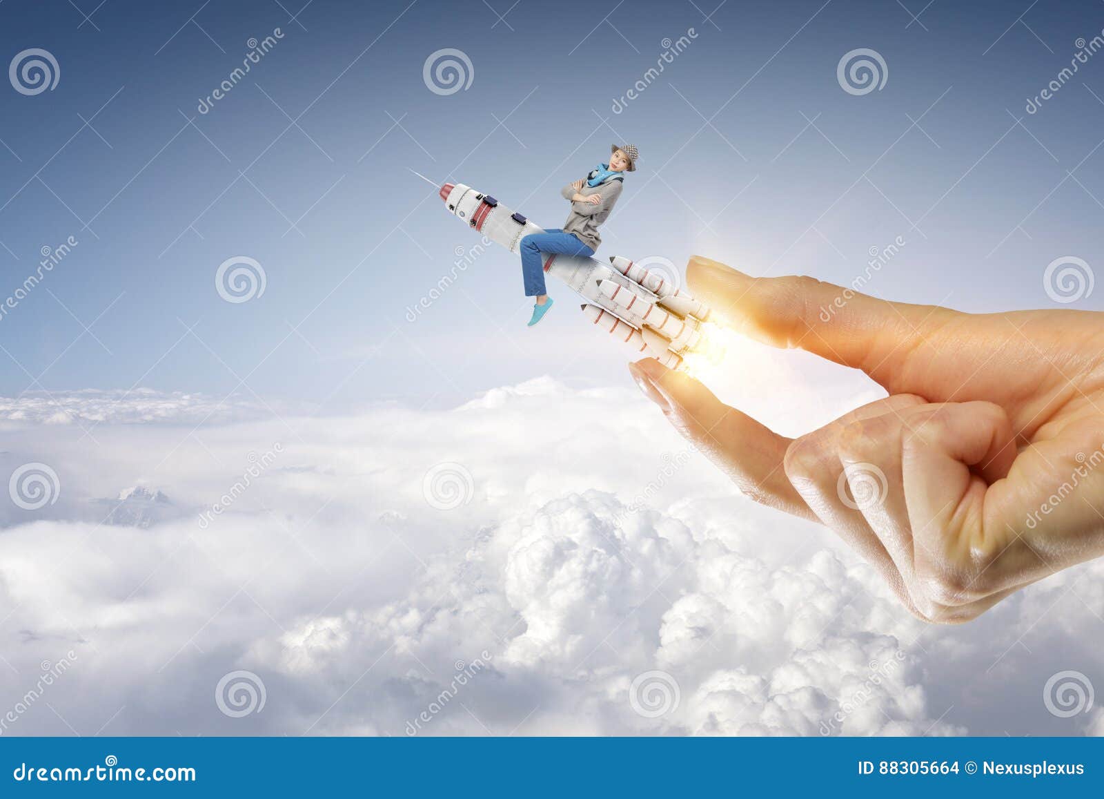 Space Rocket in Hand . Mixed Media Stock Photo - Image of business ...
