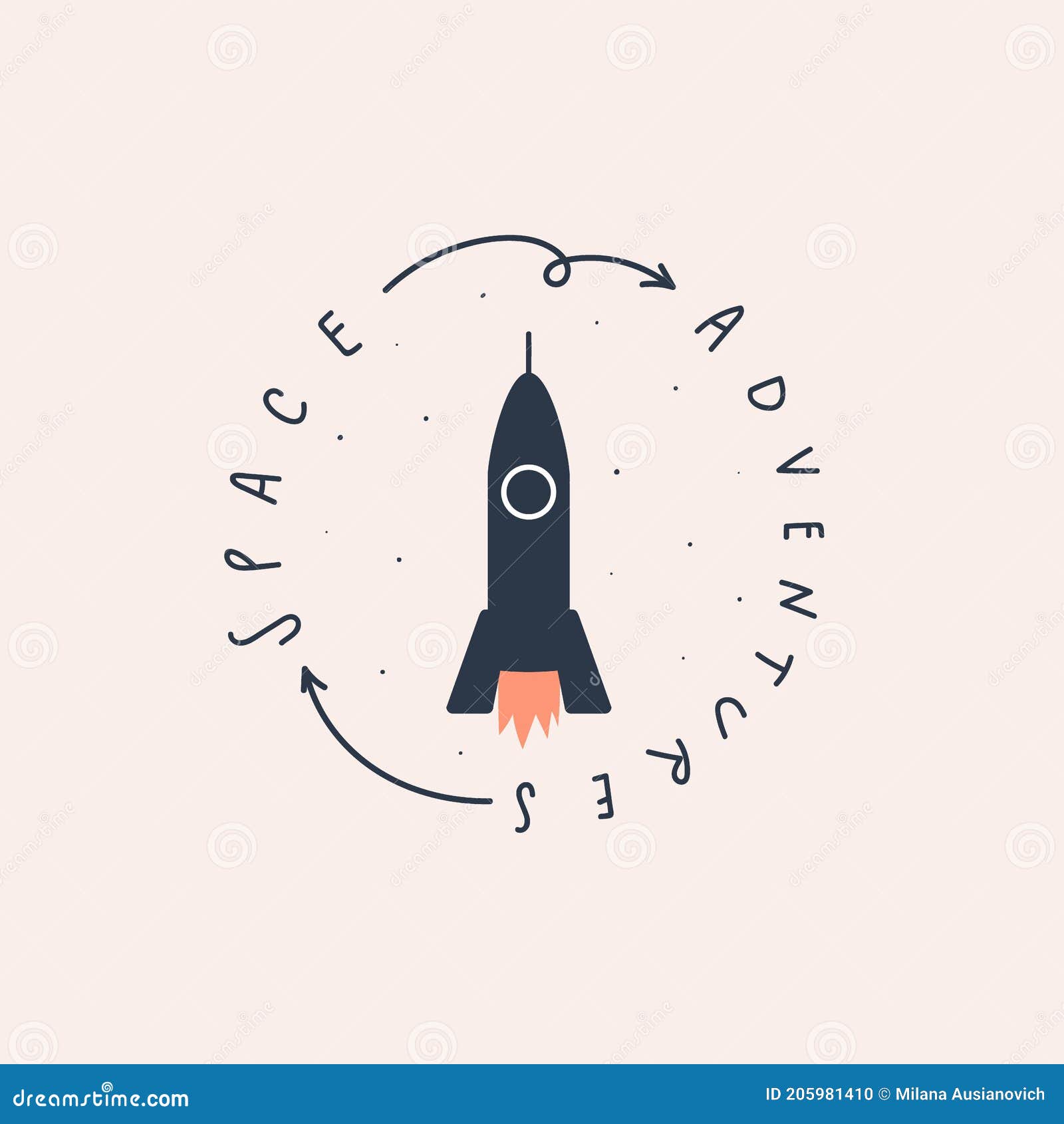 Space Rocket and Handwritten Text Space Adventures. Vector Illustration ...