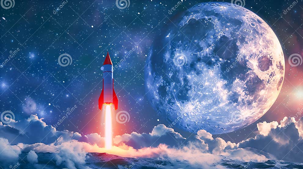 Space Rocket Heading To the Moon Stock Image - Image of mission, space ...
