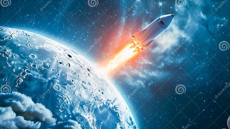 Space Rocket Heading To the Moon Stock Image - Image of moon, world ...
