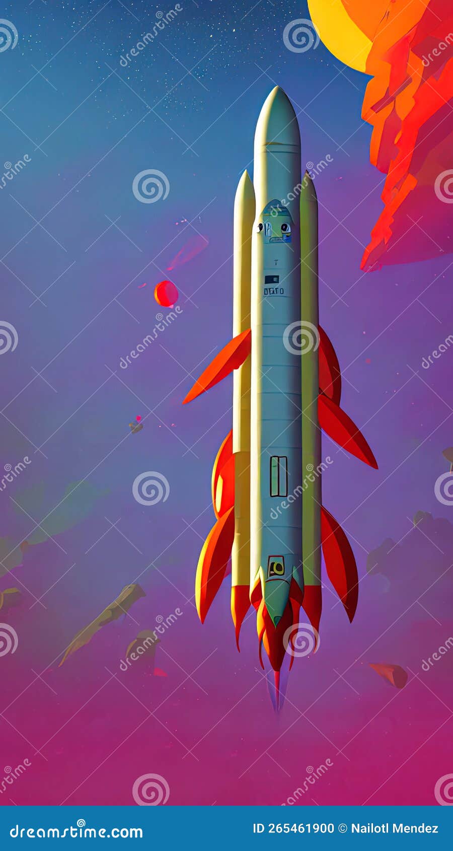 Space Rocket Hitting Asteroid, 3D Illustration Stock Illustration ...