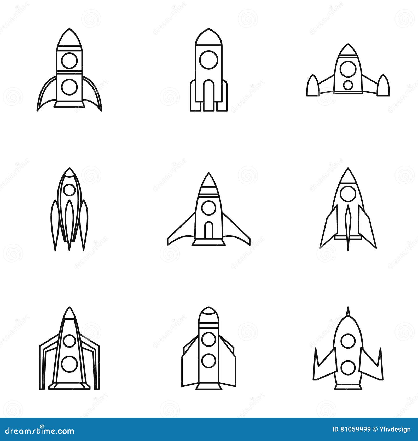 Space Rocket Icons Set, Outline Style Stock Vector - Illustration of ...