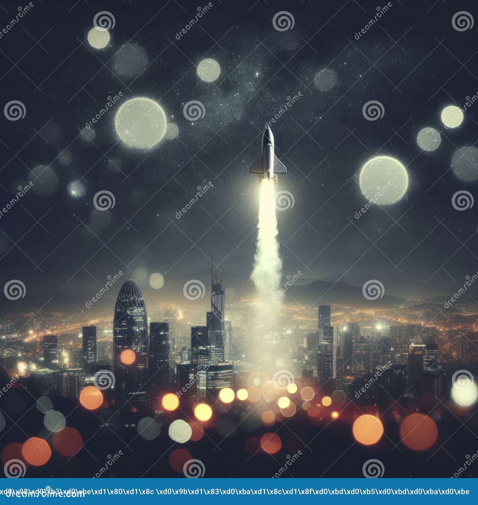 Space Rocket Launch in Clear Skies, Startup Concept on Blurry Glowing ...