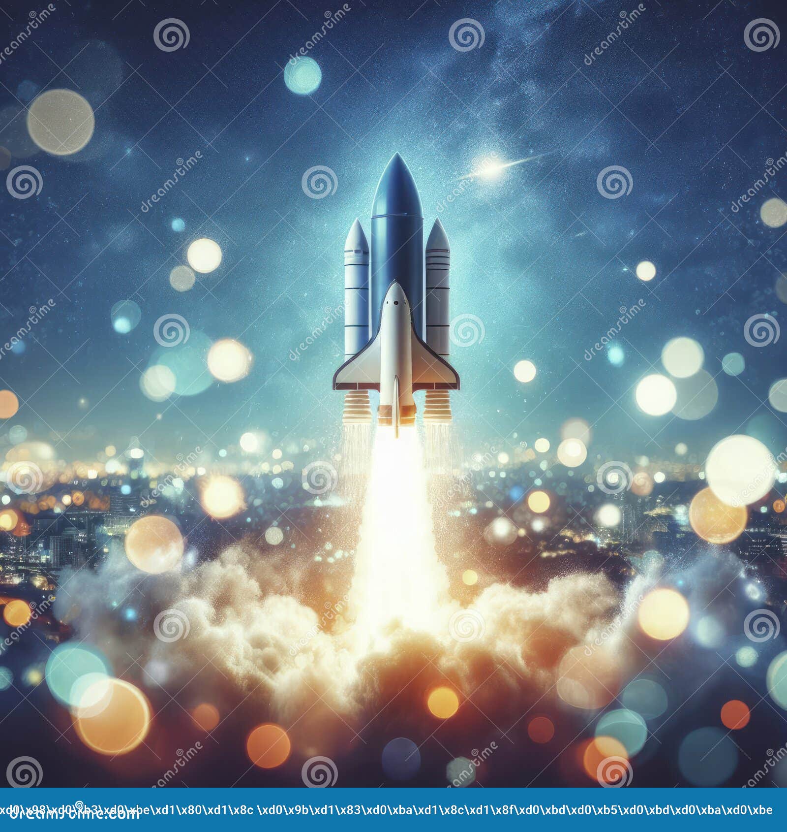 Space Rocket Launch in Clear Skies, Startup Concept on Blurry Glowing ...
