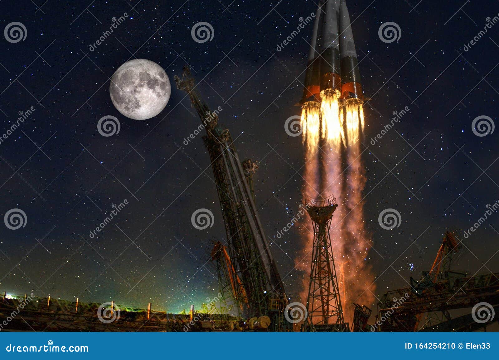 Rocket Space Ship Launching From Planet Earth And Flying Into Outer ...