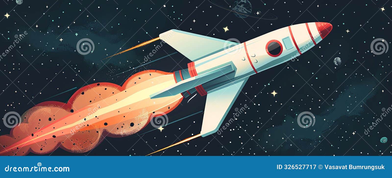 Space Rocket Launch, Flat Design, Top View, Outer Space Theme, Cartoon ...