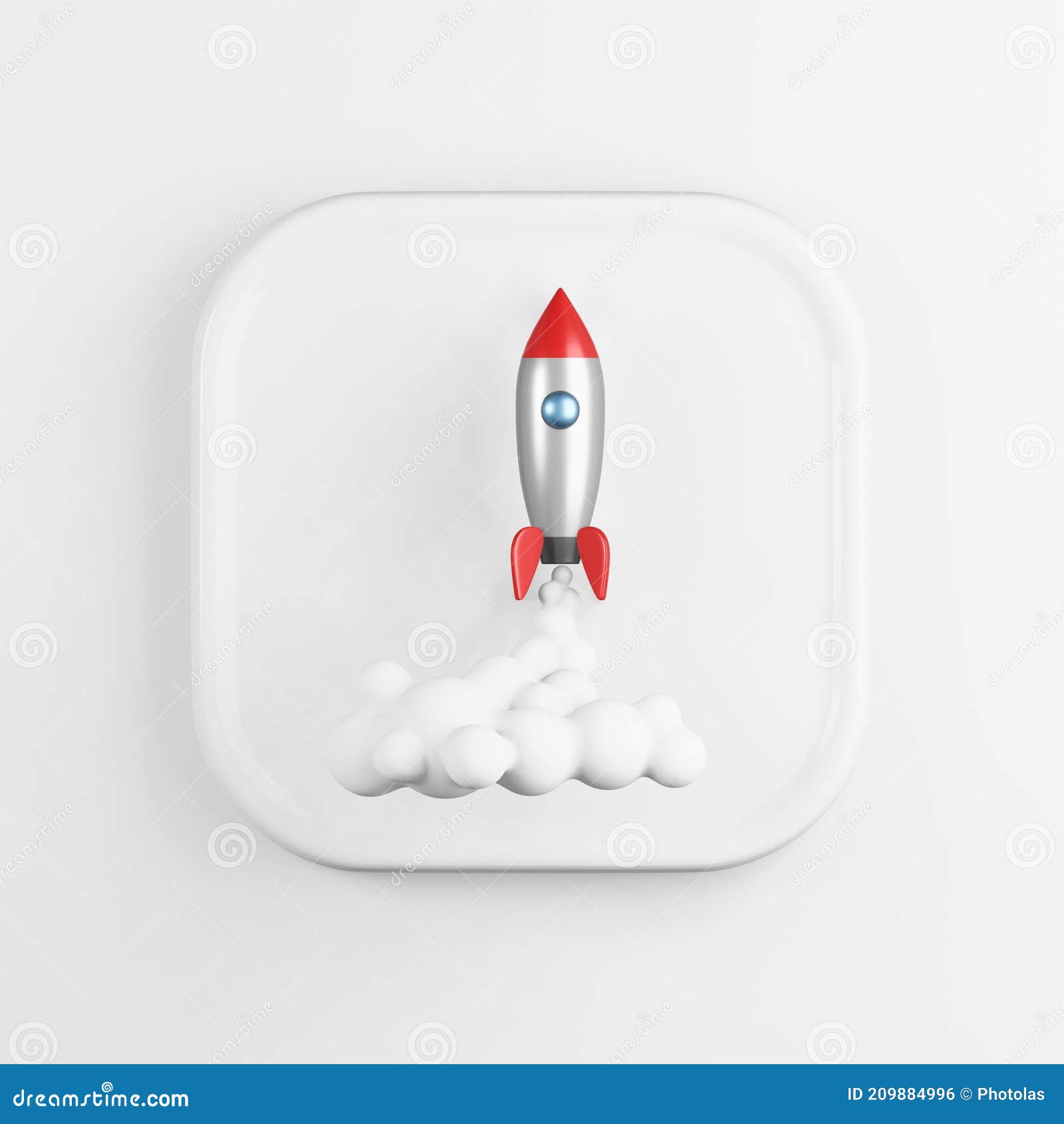 Space Rocket Launch Icon. 3D Rendering White Square Button Key ...