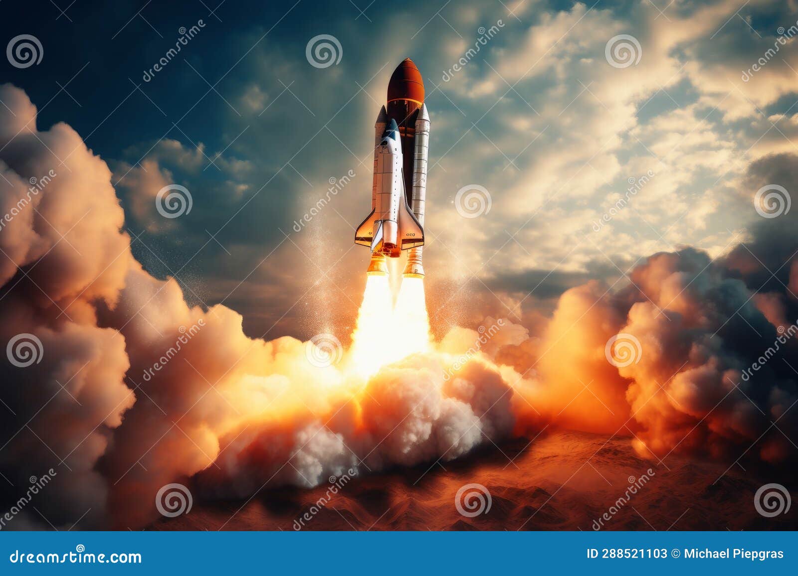 A Space Rocket at Launch with a Lot of Fire and Smoke Stock ...