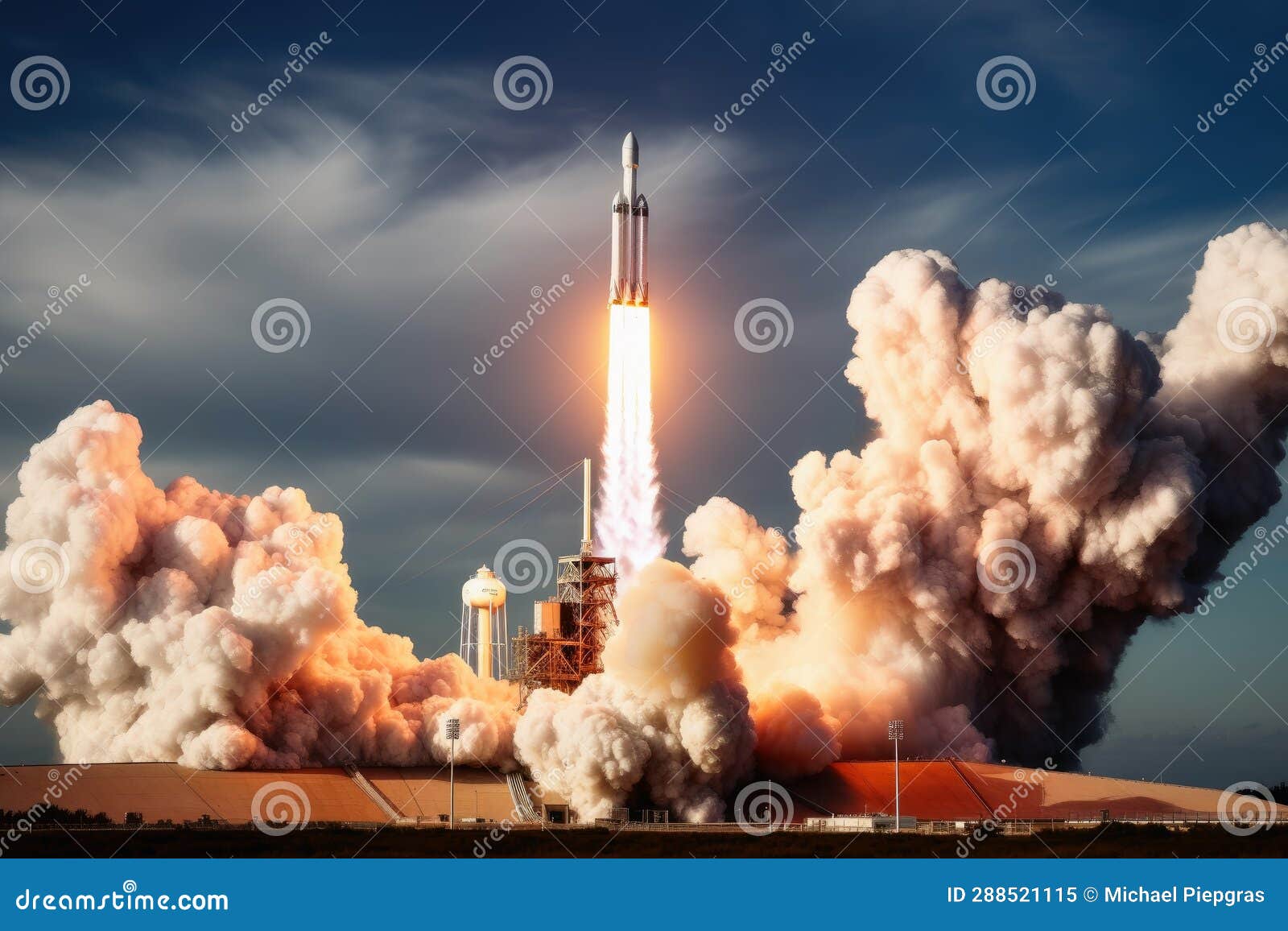 A Space Rocket at Launch with a Lot of Fire and Smoke Stock Image ...