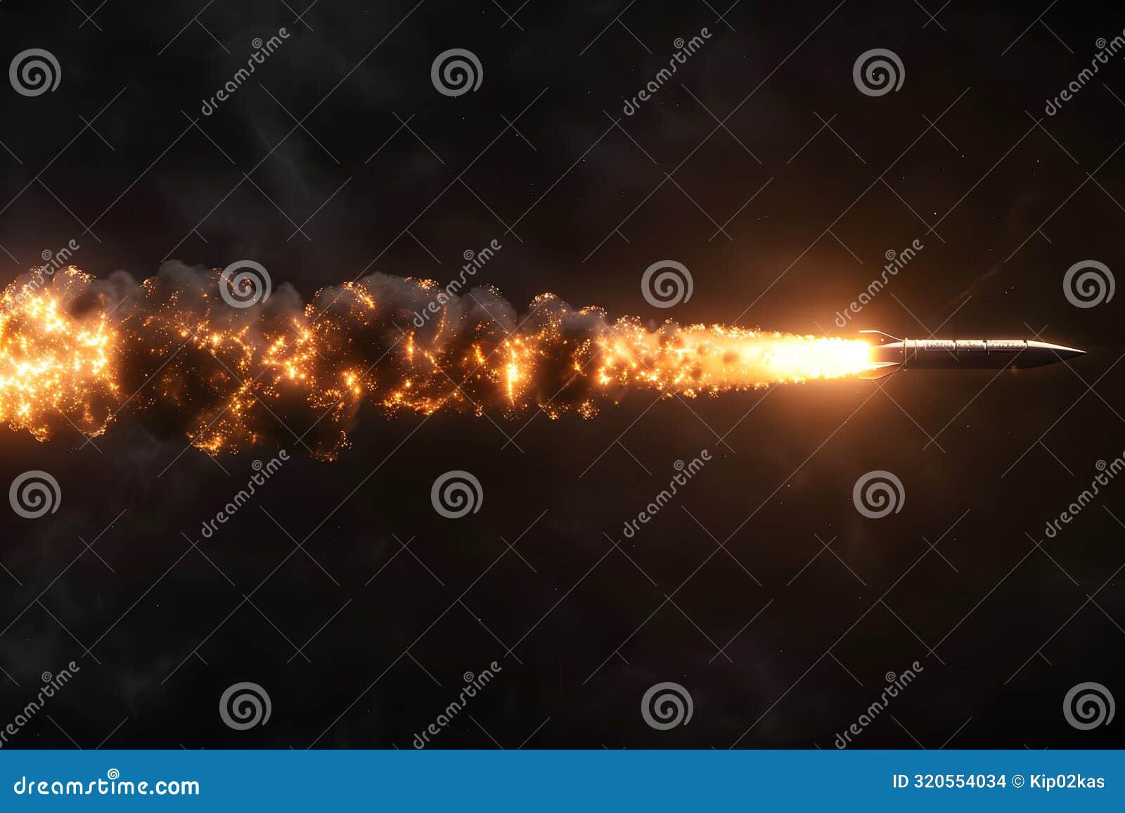 Space Rocket Launch in Night Sky with Fiery Exhaust and Sparkles ...