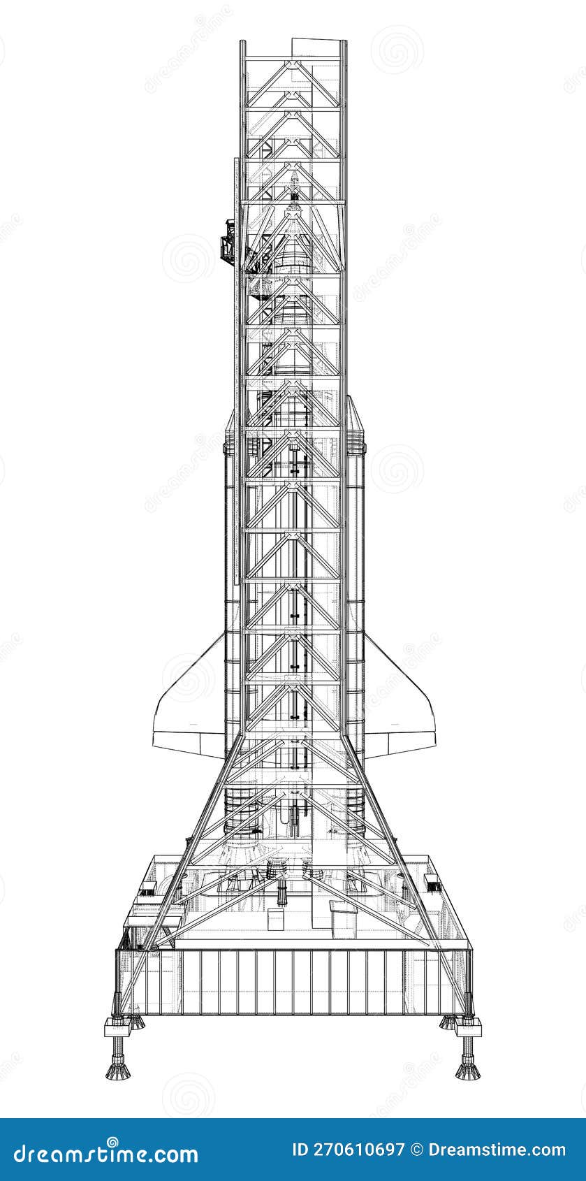 Space Rocket on launch pad stock illustration. Illustration of ...