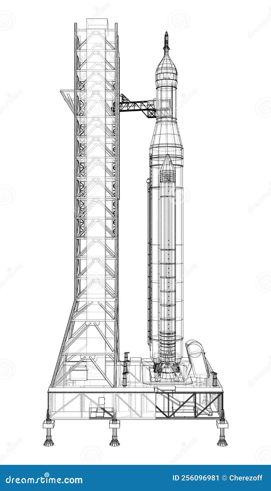Space Rocket on Launch Pad. Vector Rendering of 3d Stock Vector ...
