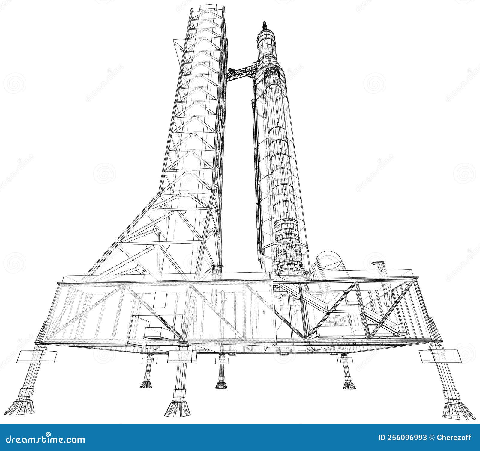 Space Rocket on Launch Pad. Vector Rendering of 3d Stock Vector ...