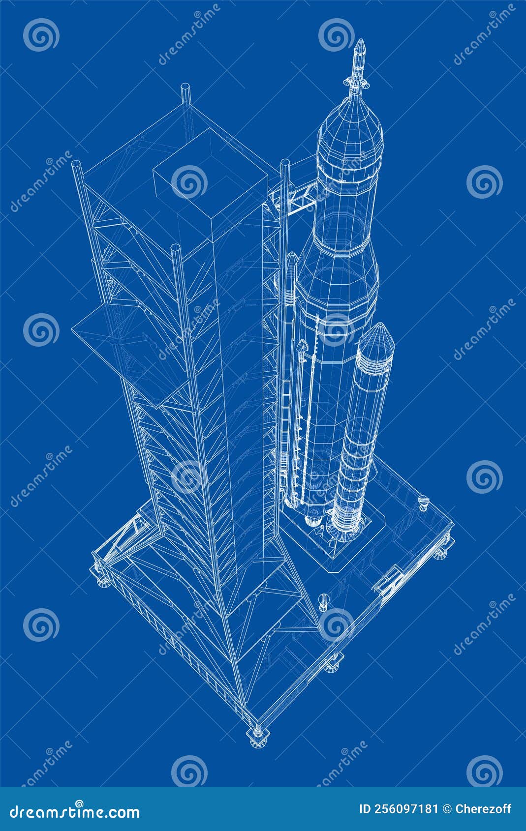 Space Rocket on Launch Pad. Vector Rendering of 3d Stock Vector ...