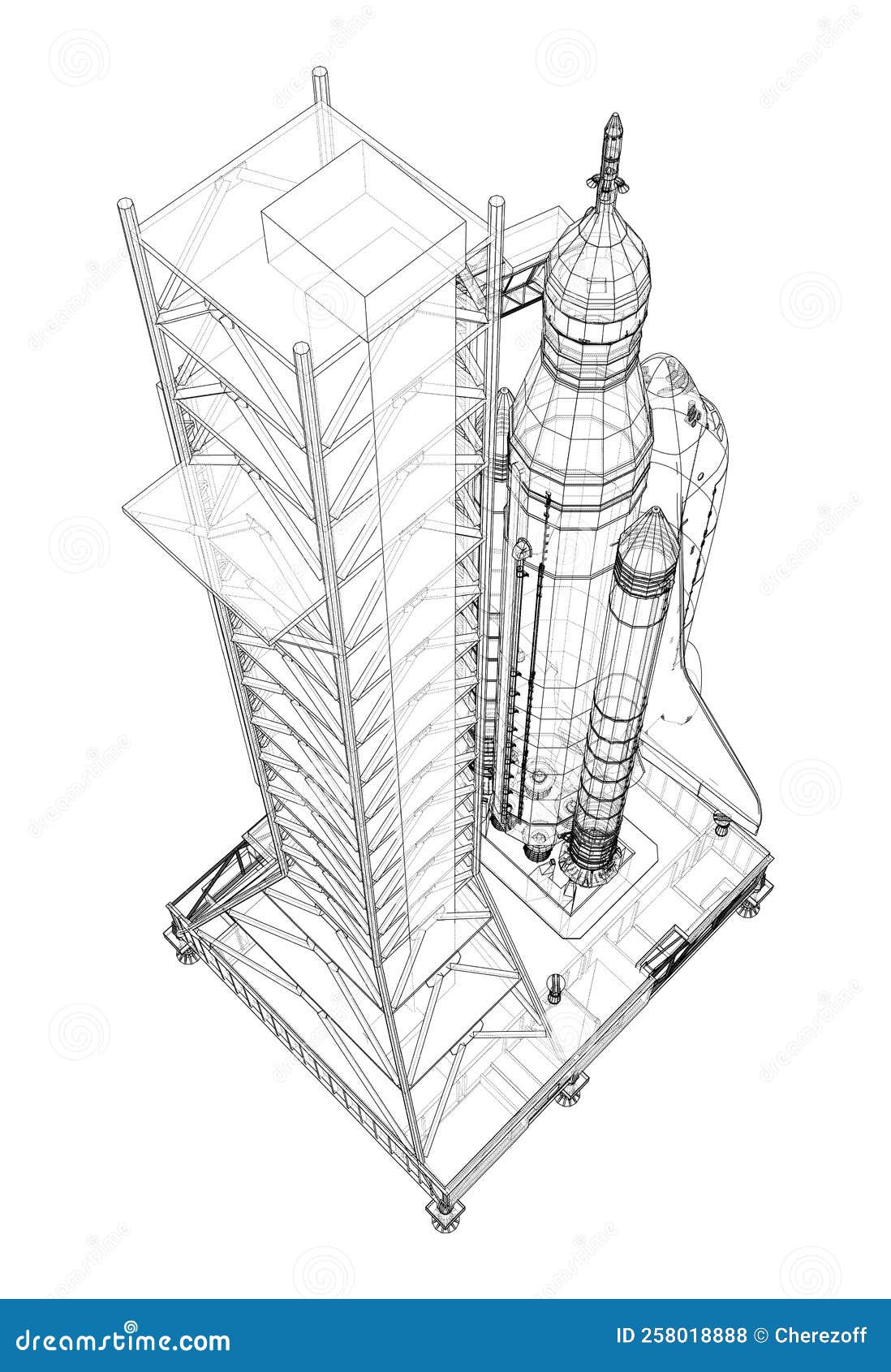 Space Rocket on Launch Pad. Vector Rendering of 3d Stock Vector ...