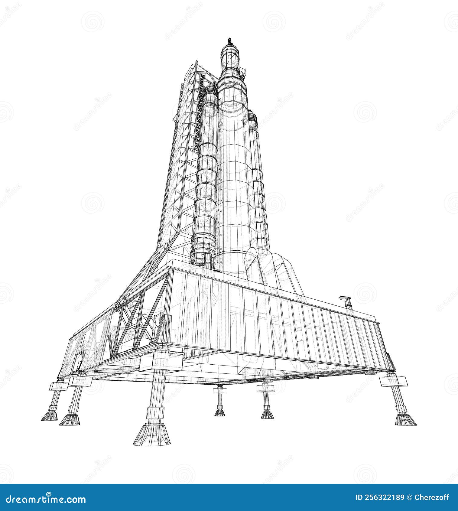 Space Rocket on Launch Pad. Vector Rendering of 3d Stock Vector ...
